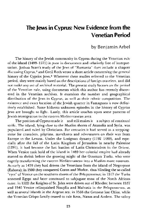 (PDF) The jews in Cyprus: New Evidence from the Venetian Period
