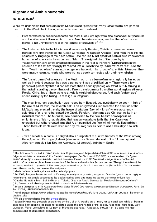 (PDF) Algebra and Arabic numerals