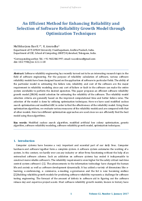 Pdf An Efficient Method For Enhancing Reliability And Selection Of