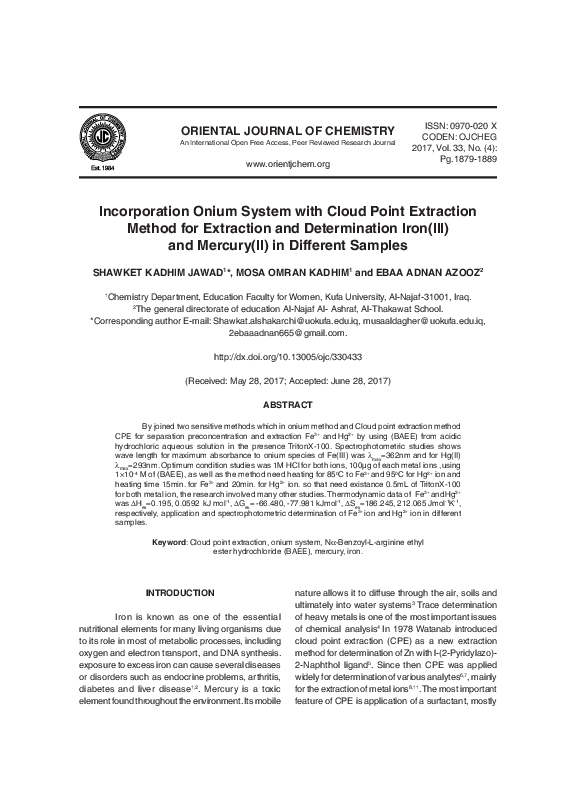 Pdf Incorporation Onium System With Cloud Point Extraction Method For Extraction And