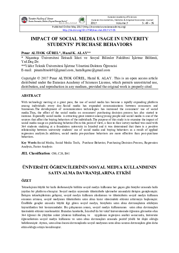 (PDF) IMPACT OF SOCIAL MEDIA USAGE IN UNIVERITY STUDENTS' PURCHASE ...