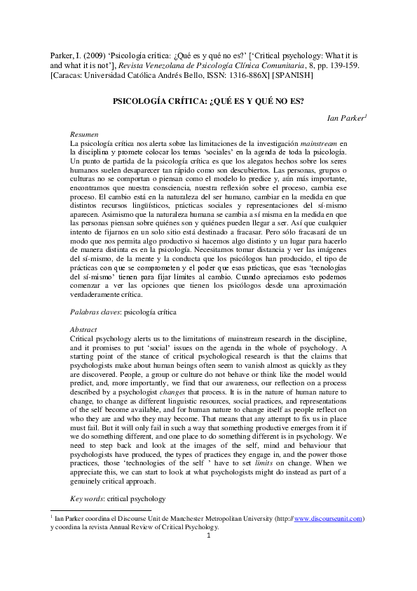 Pdf Psicología Crítica Qué Es Y Qué No Es