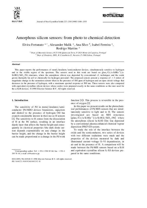 (PDF) Amorphous silicon sensors: from photo to chemical detection