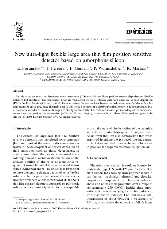 (PDF) New ultra-light flexible large area thin film position sensitive detector based on ...