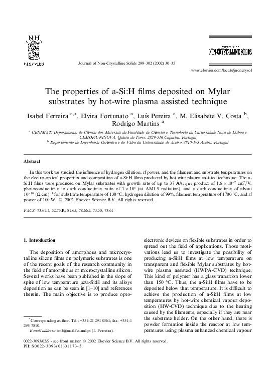 (PDF) The properties of a-Si:H films deposited on Mylar substrates by ...