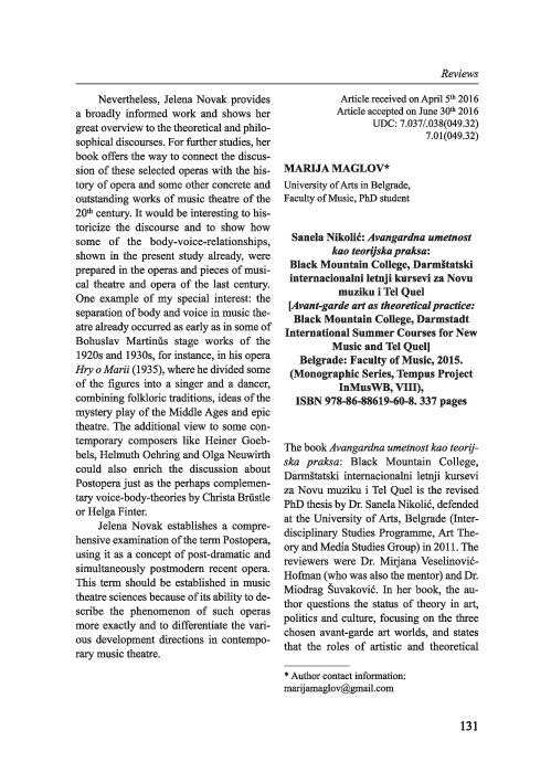 (PDF) Book review: Sanela Nikolić, Avangardna umetnost kao teorijska ...
