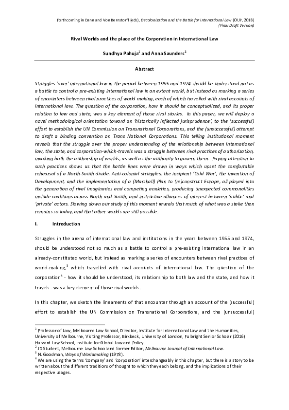 (PDF) Rival Worlds and the place of the Corporation in International ...