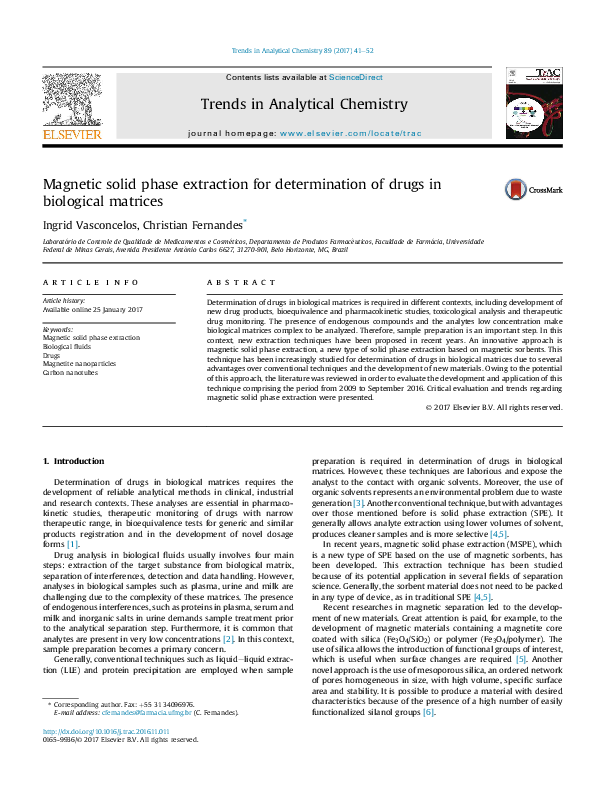 (PDF) Magnetic solid phase extraction for determination of drugs in biological matrices