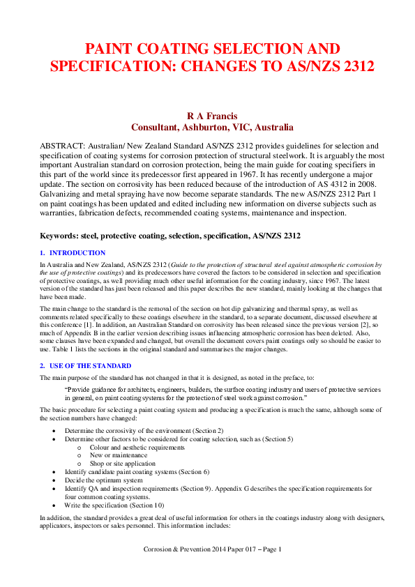 (PDF) Paint Coating Selection and Specification: Changes to AS/NZS 2312