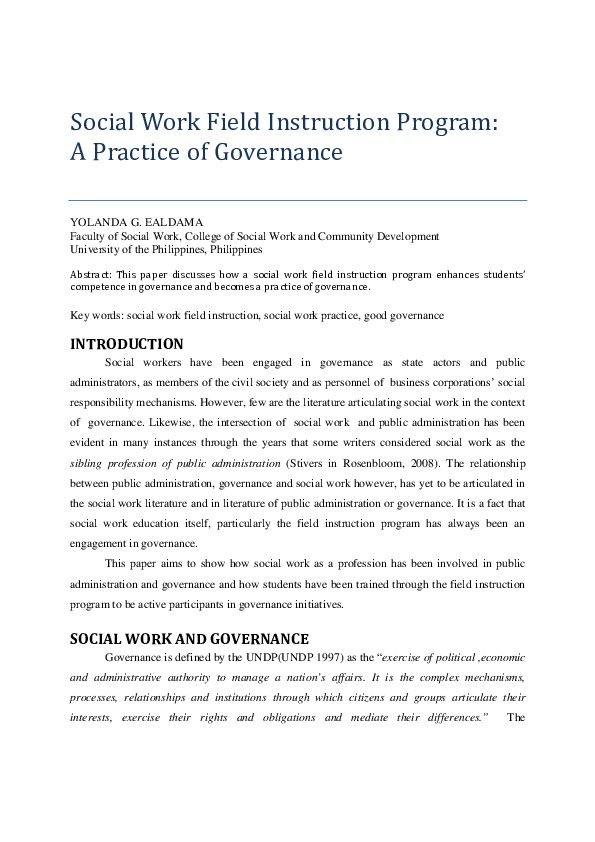 (PDF) Social Work Field Instruction Program: A Practice of Governance