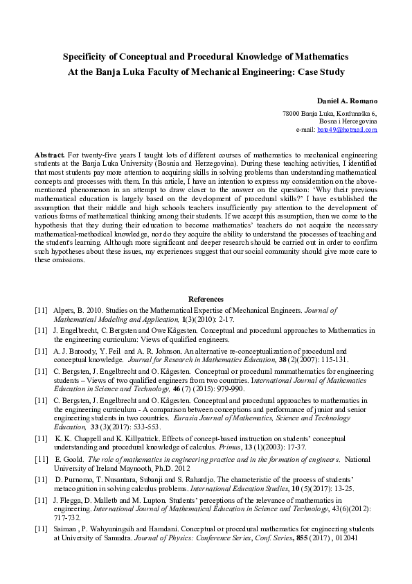 (PDF) Conceptual vs Procedural Math Knowledge Issues