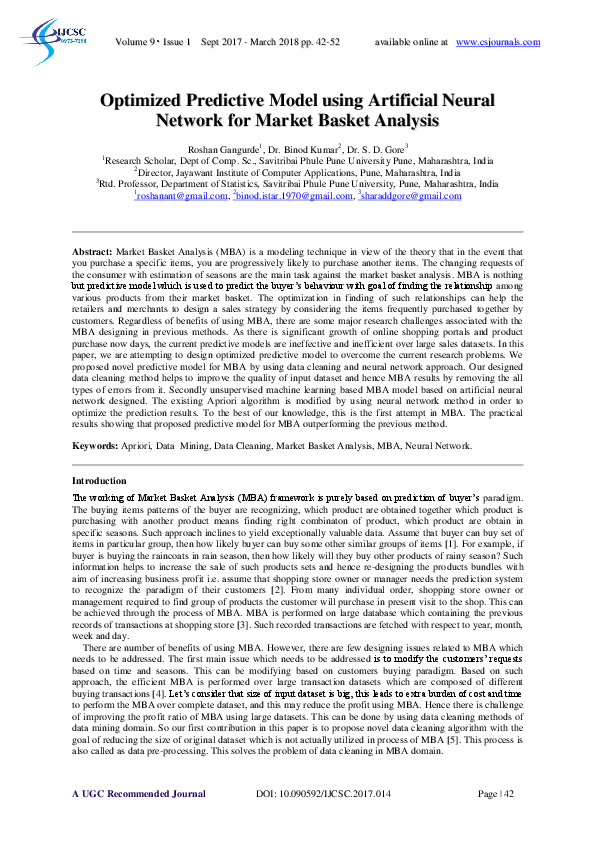 Pdf Optimized Predictive Model Using Artificial Neural Network For Market Basket Analysis