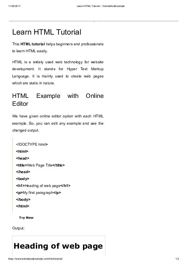 (PDF) Learn HTML Tutorial with example | TutorialandExample dotcom - Academia.edu