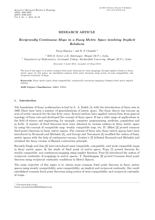 Pdf Fixed Point Theorems In Fuzzy Metric Spaces