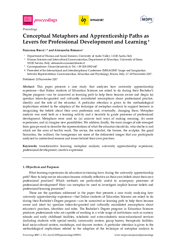 (PDF) Conceptual Metaphors and Apprenticeship Paths as Levers for Professional Development and ...