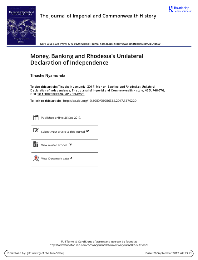 (PDF) Money, Banking and Rhodesia's Unilateral Declaration of Independence