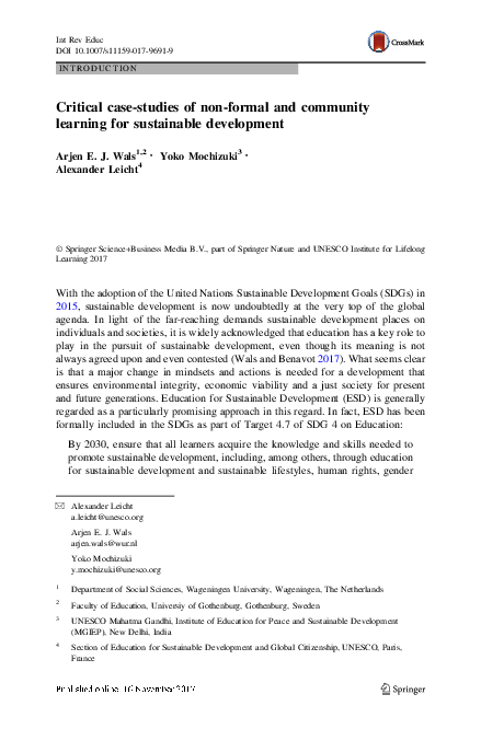 (PDF) Critical case-studies of non-formal and community learning for ...