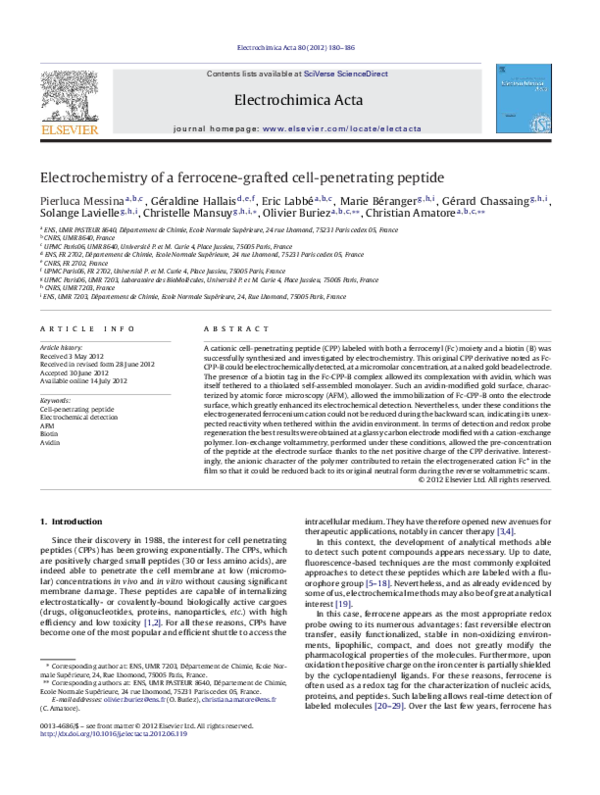 (PDF) Electrochemistry of a ferrocene-grafted cell-penetrating peptide