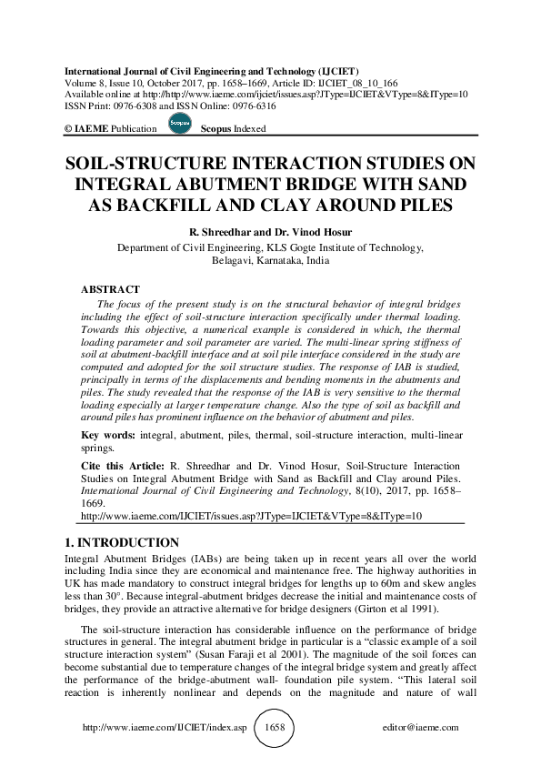 (PDF) SOIL-STRUCTURE INTERACTION STUDIES ON INTEGRAL ABUTMENT BRIDGE WITH SAND AS BACKFILL AND ...