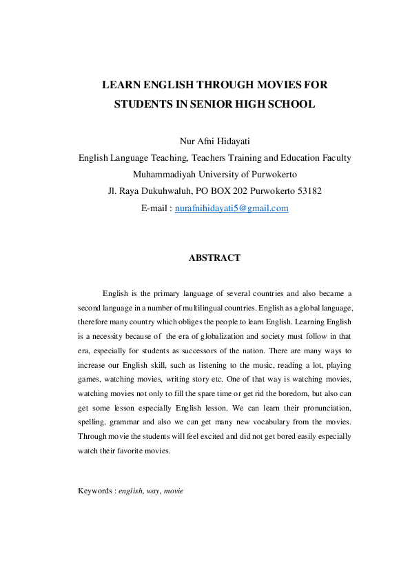 (PDF) LEARN ENGLISH THROUGH MOVIES FOR STUDENTS IN SENIOR HIGH SCHOOL