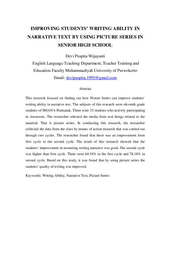 (PDF) IMPROVING STUDENTS' WRITING ABILITY IN NARRATIVE TEXT BY USING PICTURE SERIES IN SENIOR ...