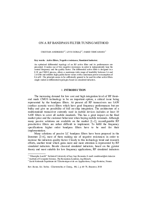 (PDF) On an RF Bandpass Filter Tuning Method