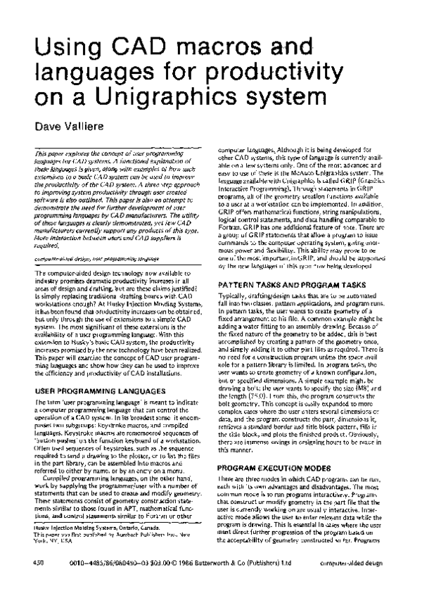 (PDF) Using CAD macros and languages for productivity on a Unigraphics system