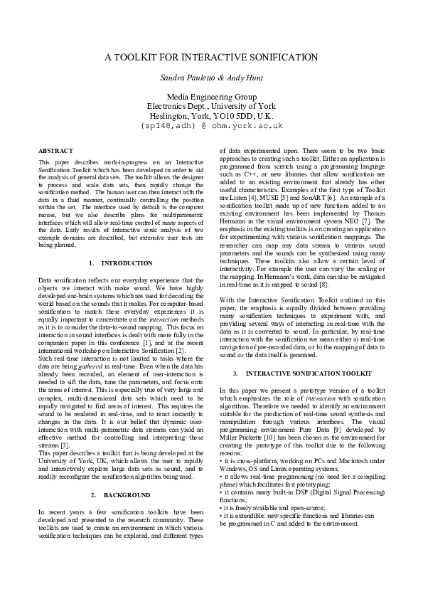 (PDF) A Toolkit for Interactive Sonification