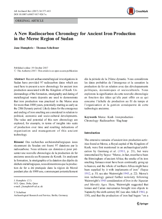 (PDF) A New Radiocarbon Chronology for Ancient Iron Production in the ...