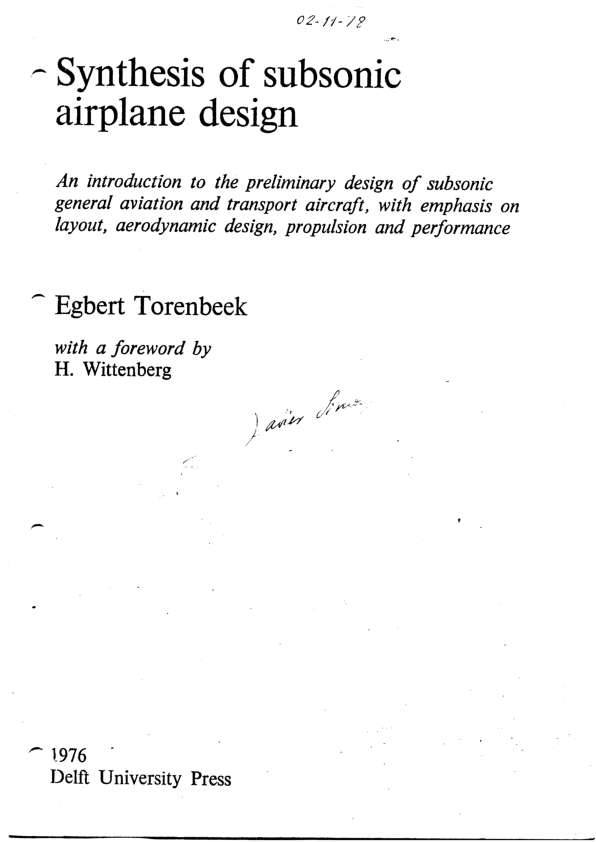(PDF) Torenbeek ~ Synthesis Of Subsonic Airplane Design
