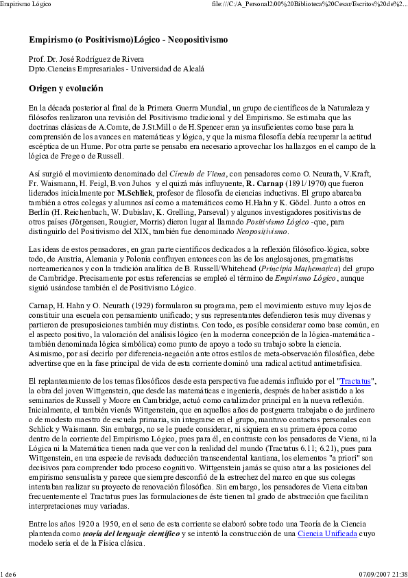 (PDF) Empirismo (o Positivismo)Lógico -Neopositivismo