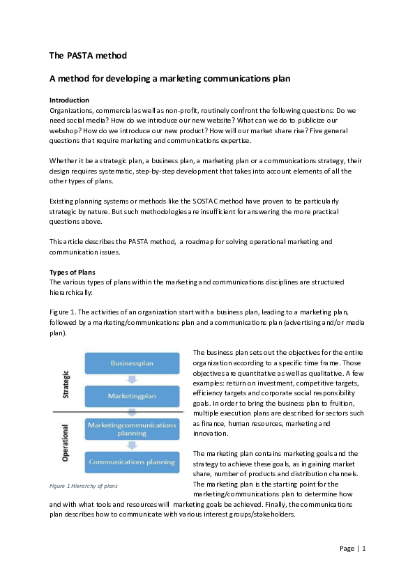 (PDF) The PASTA method A method for developing a marketing ...