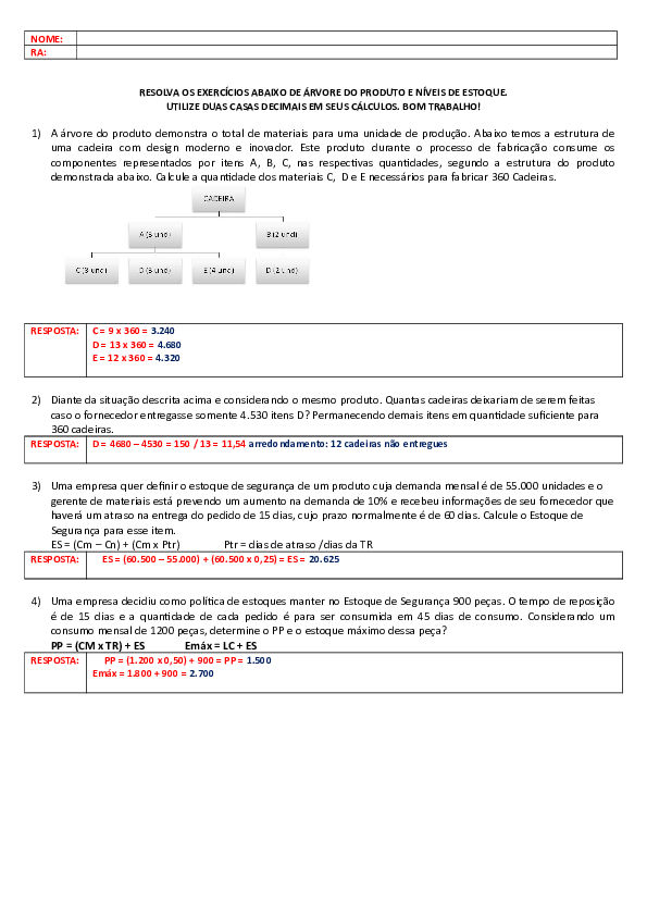 (DOC) Atividade 2 Árvore do produto e Níveis de estoque ajustada