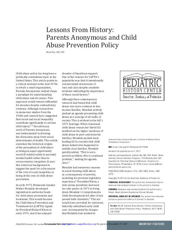 (PDF) Lessons From History: Parents Anonymous and Child Abuse ...