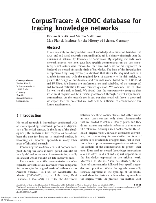 (PDF) CorpusTracer: A CIDOC Database for Tracing Knowledge Networks