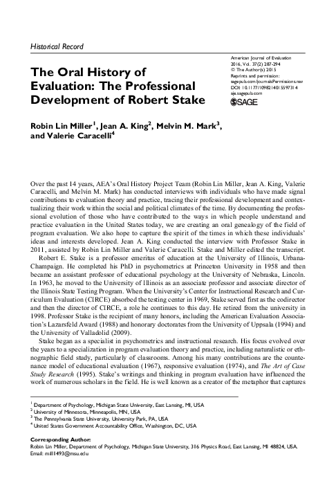 (PDF) The Oral History of Evaluation: The Professional Development of ...