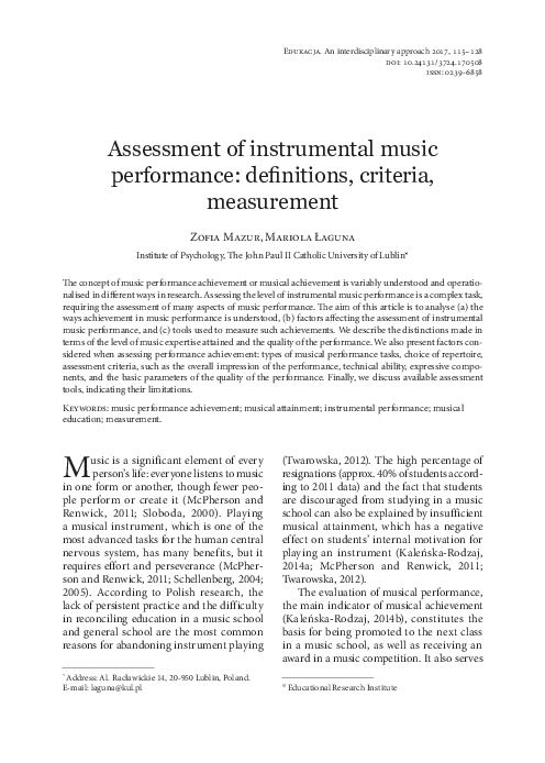 (PDF) Assessment of instrumental music performance: definitions ...