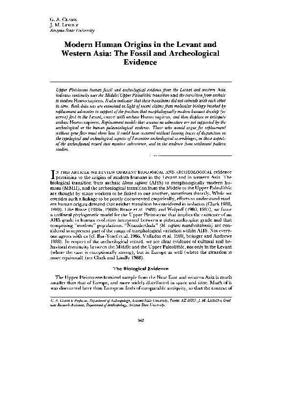 (PDF) Modern Human Origins in the Levant and Western Asia: The Fossil ...