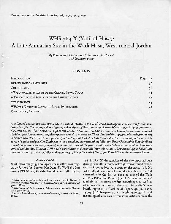 (PDF) WHS 784 X (Yutil al-Hasa): A Late Ahmarian Site in the Wadi Hasa, West-central Jordan ...