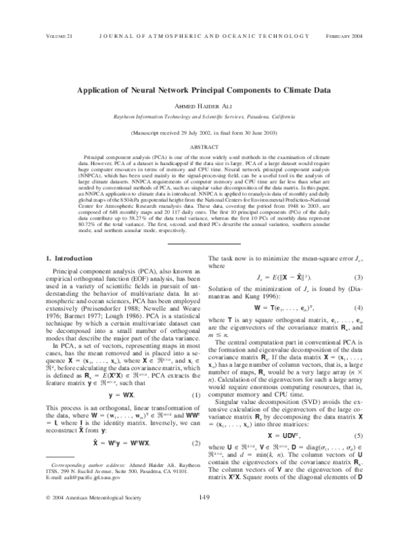 (PDF) Application of Neural Network Principal Components to Climate Data