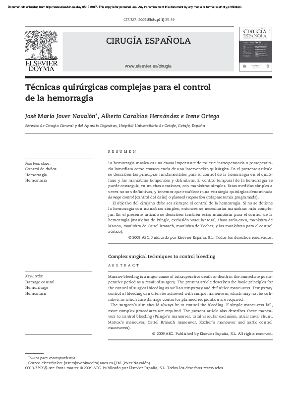 (PDF) Técnicas quirúrgicas complejas para el control de la hemorragia ...
