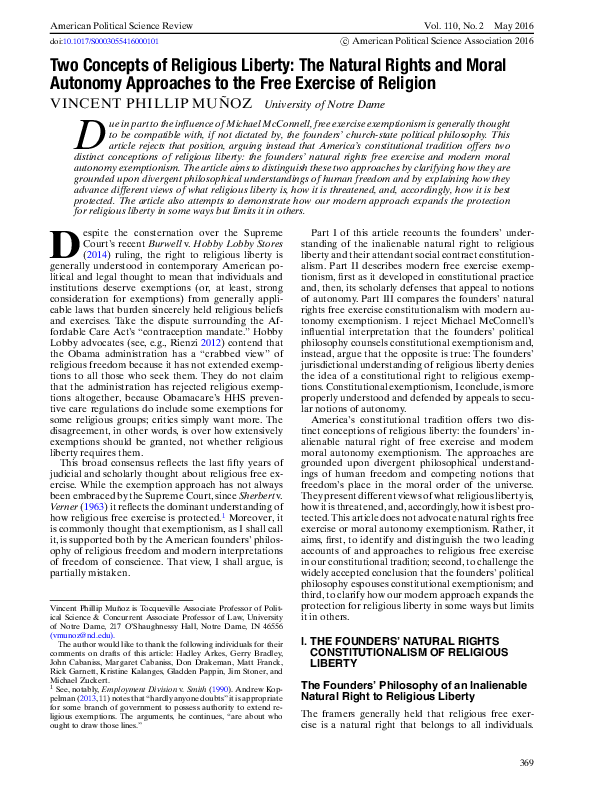 Pdf Two Concepts Of Religious Liberty The Natural Rights And Moral