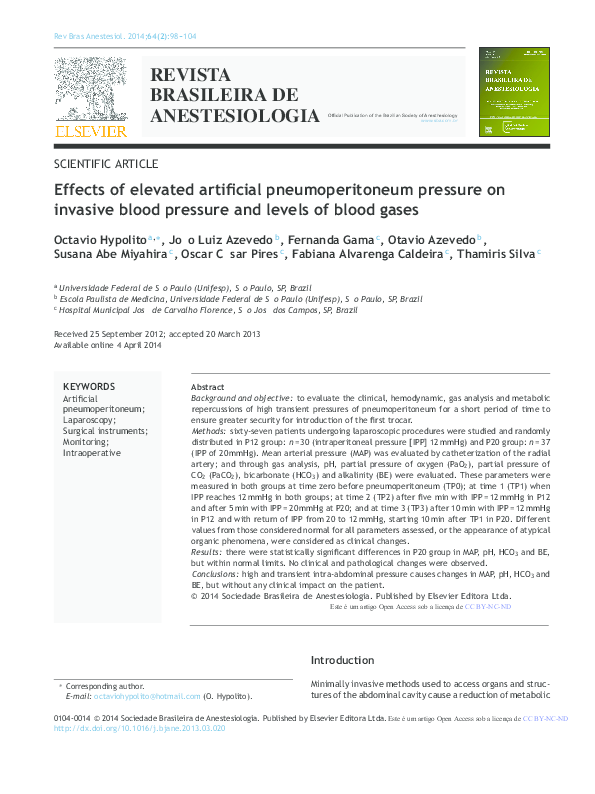 (PDF) Effects of elevated artificial pneumoperitoneum pressure on ...