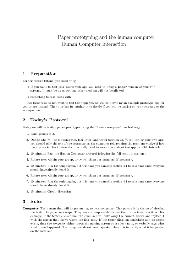 (PDF) Tutorial 2: Paper prototyping and the human computer Human Computer Interaction | mohsin ...