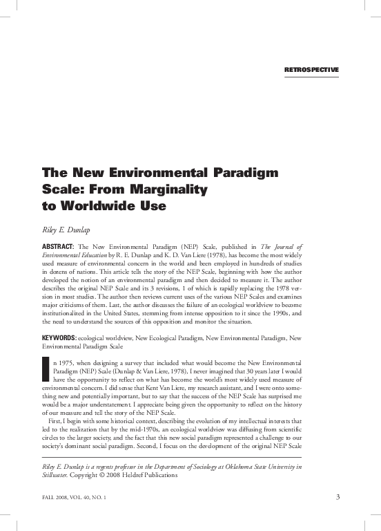 (PDF) The New Environmental Paradigm Scale: From Marginality to ...