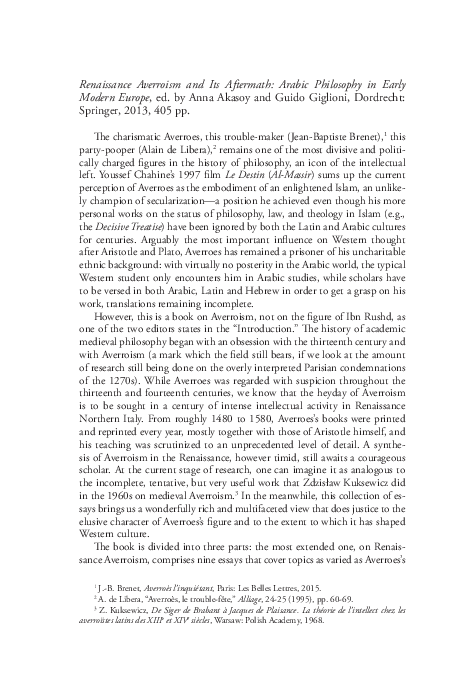 (PDF) Renaissance Averroism and Its Aftermath: Arabic Philosophy in ...
