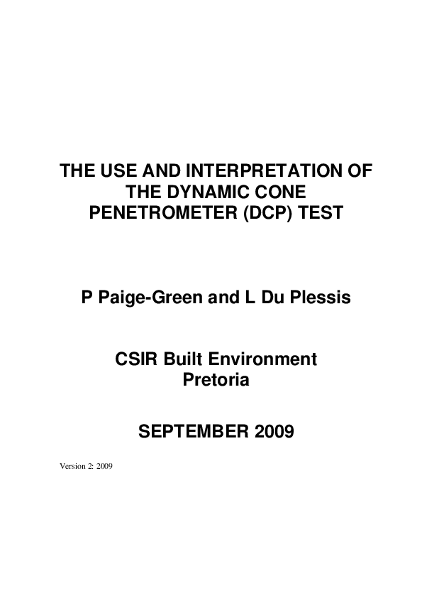(PDF) THE USE AND INTERPRETATION OF THE DYNAMIC CONE PENETROMETER (DCP ...