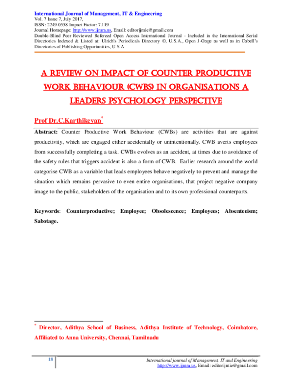 (PDF) The Impact of Job Stress on Deviant Workplace Behaviour: A Study ...