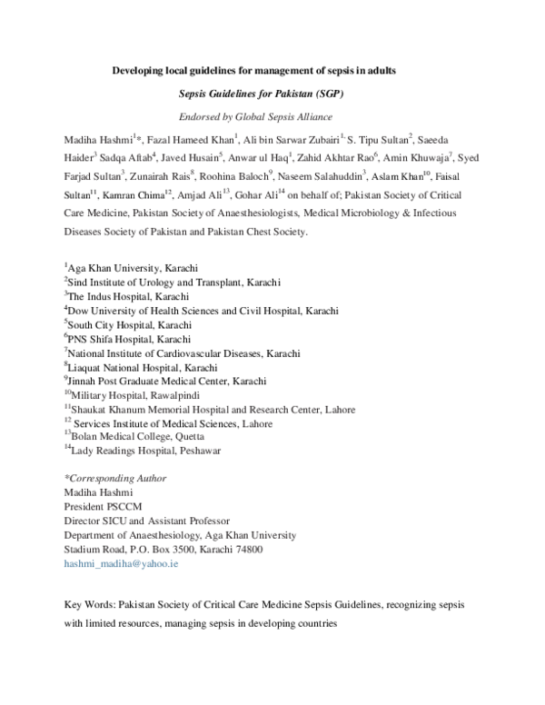 Pdf Developing Local Guidelines For Management Of Sepsis In Adults