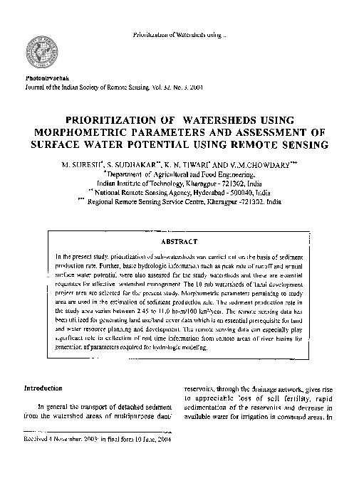 Pdf Prioritization Of Watersheds Using Prioritization Of Watersheds Using Morphometric